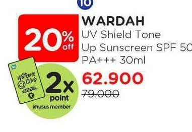 Promo Harga Wardah UV Shield Tone Up Sunscreen SPF 50 PA+++ 30 ml SPF ...